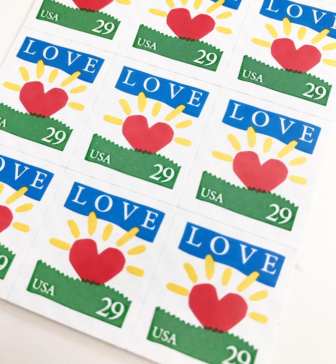18 Unused Vintage Love Red Heart Postage Stamps / Valentines Day Heart ...