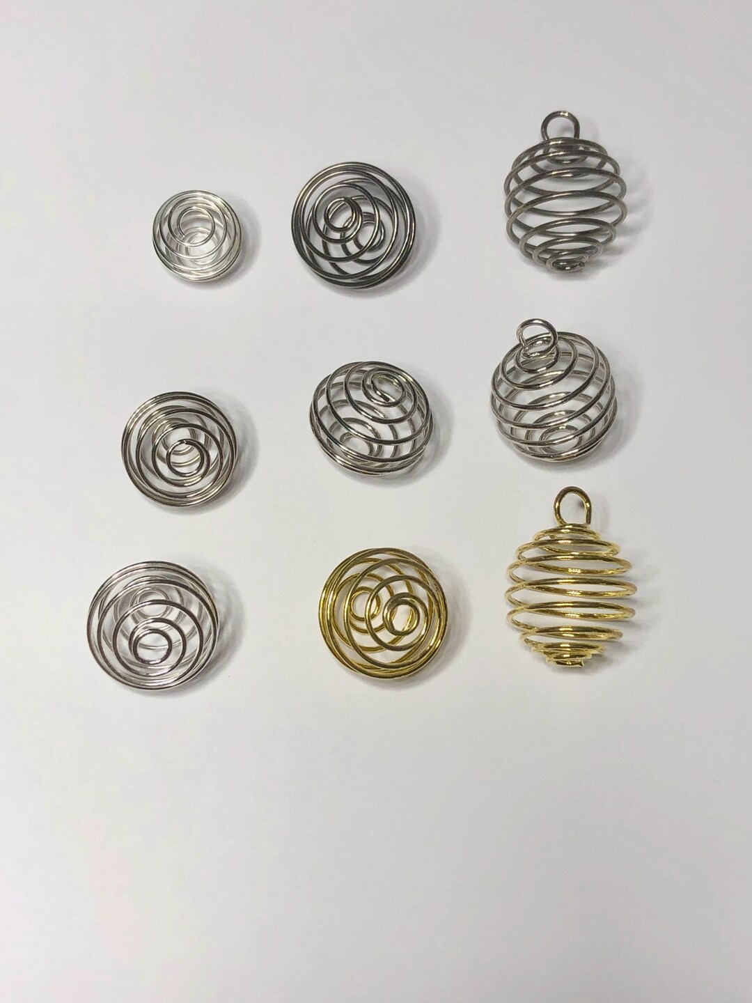 Spiral Cage Bead Holders – Silver & Gold Tone Wire Cages for Crystals ...