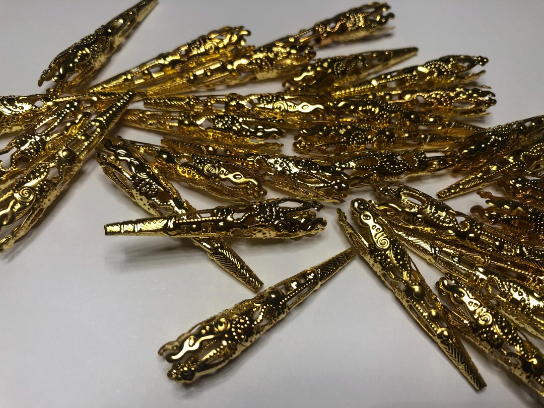Gold Filigree Cone Beads –30 Piece Ornate Metal End Caps – 42mm ...