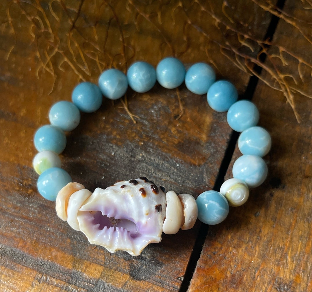 Hawaii Shells Chunky Gemstone Bracelet Mulberry Drupe Shell, Larimar ...