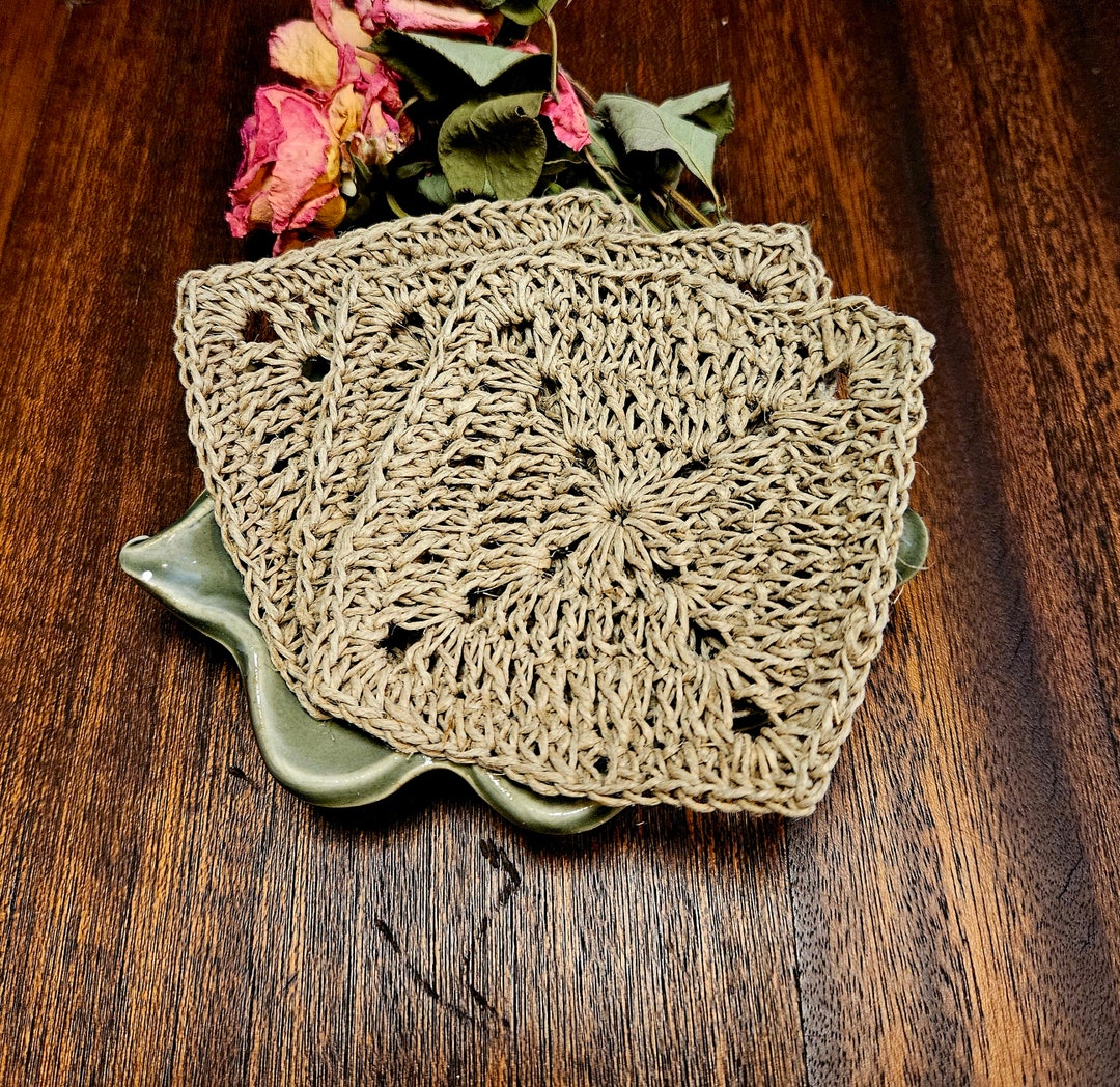 Crochet Hemp Cord Dish Scrubber Sets, Reusable Handmade Eco Friendly ...