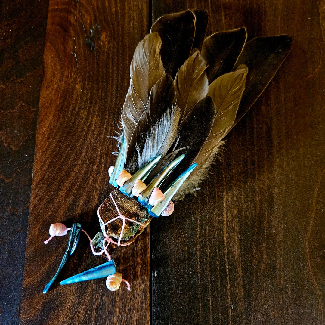 OOAK Handmade Smudging Feather Fan, Sea Witch Smudging Fan With Shells ...