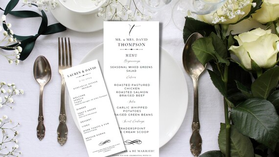 Modern Wedding Menu Template and Program Classic Dinner Menu - Etsy