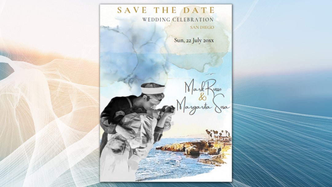 Save the Date, San Diego, Wedding Announcement, the Kiss, Watercolor ...