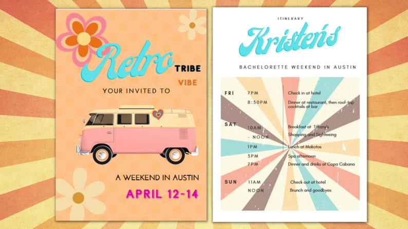 Retro Party, Bachelorette Invite and Itinerary Printable, Invitation ...