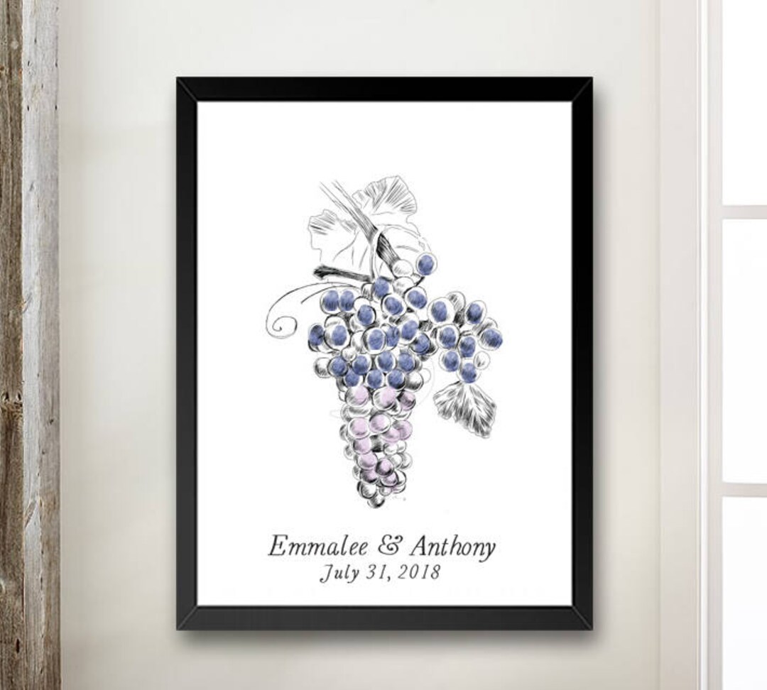 Grapes Thumbprint Guestbook Print, Vineyard, Wine, Fingerprint Guest ...