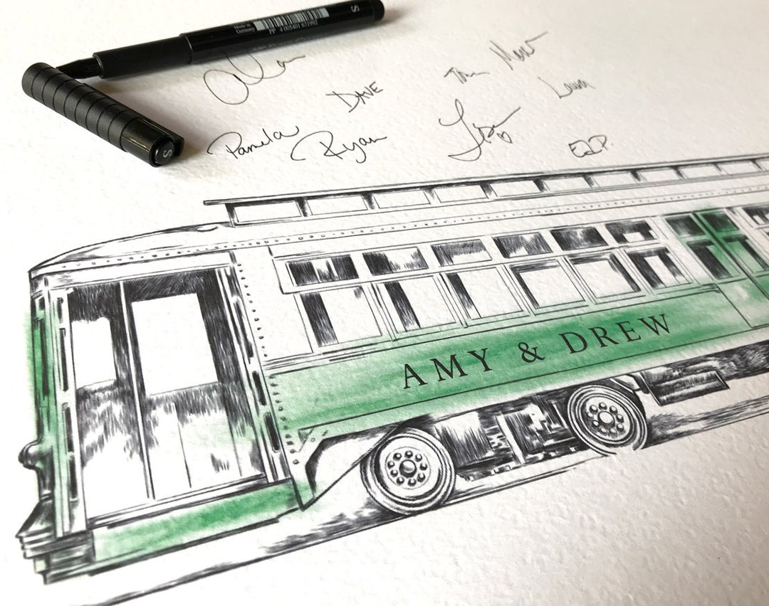 Trolley Car Guestbook Print, Boston Cable Car Guest Book, Bridal Shower ...