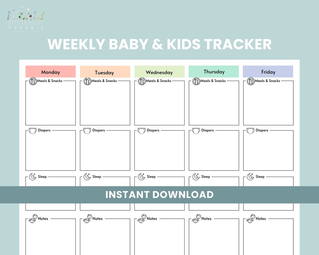 Printable Weekly Baby Tracking Log Page, Babysitter or Nanny Log ...