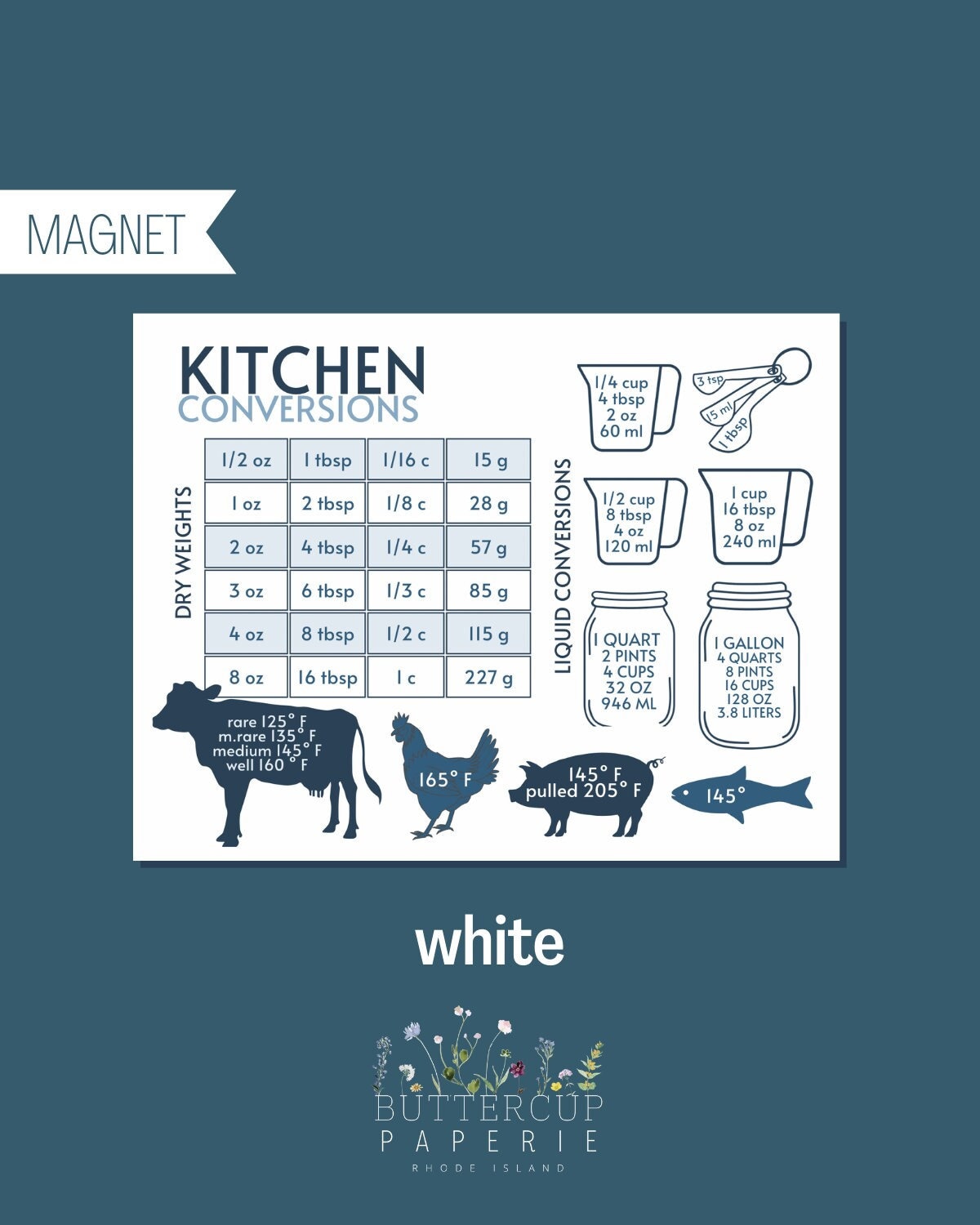 Kitchen Measurement Conversion Magnet Cooking and Baking - Etsy