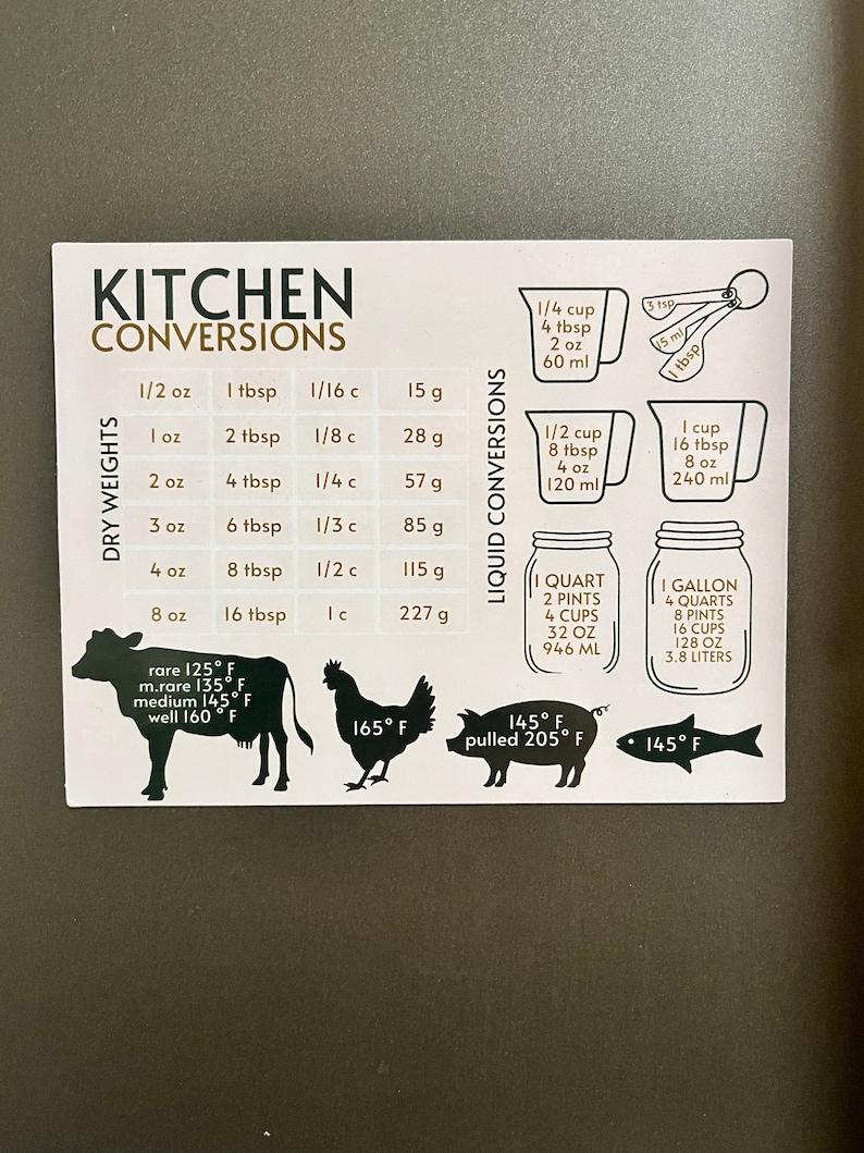 Kitchen Measurement Conversion Magnet Cooking and Baking - Etsy