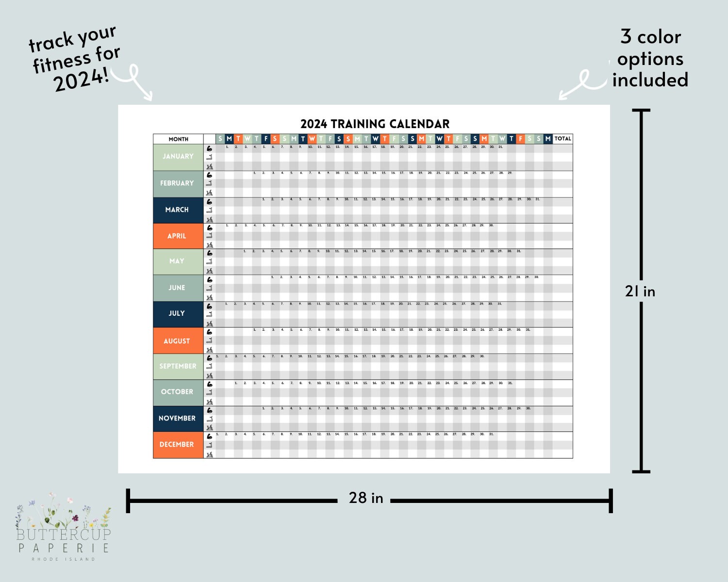 2024 Training Log Calendar for Strength, Run, and Bike Cardio and ...