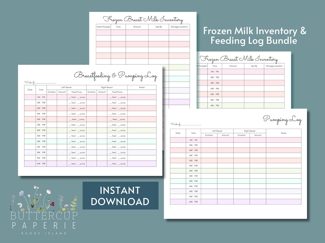 Breastfeeding and Pumping Log Frozen Breast Milk Inventory Tracker ...
