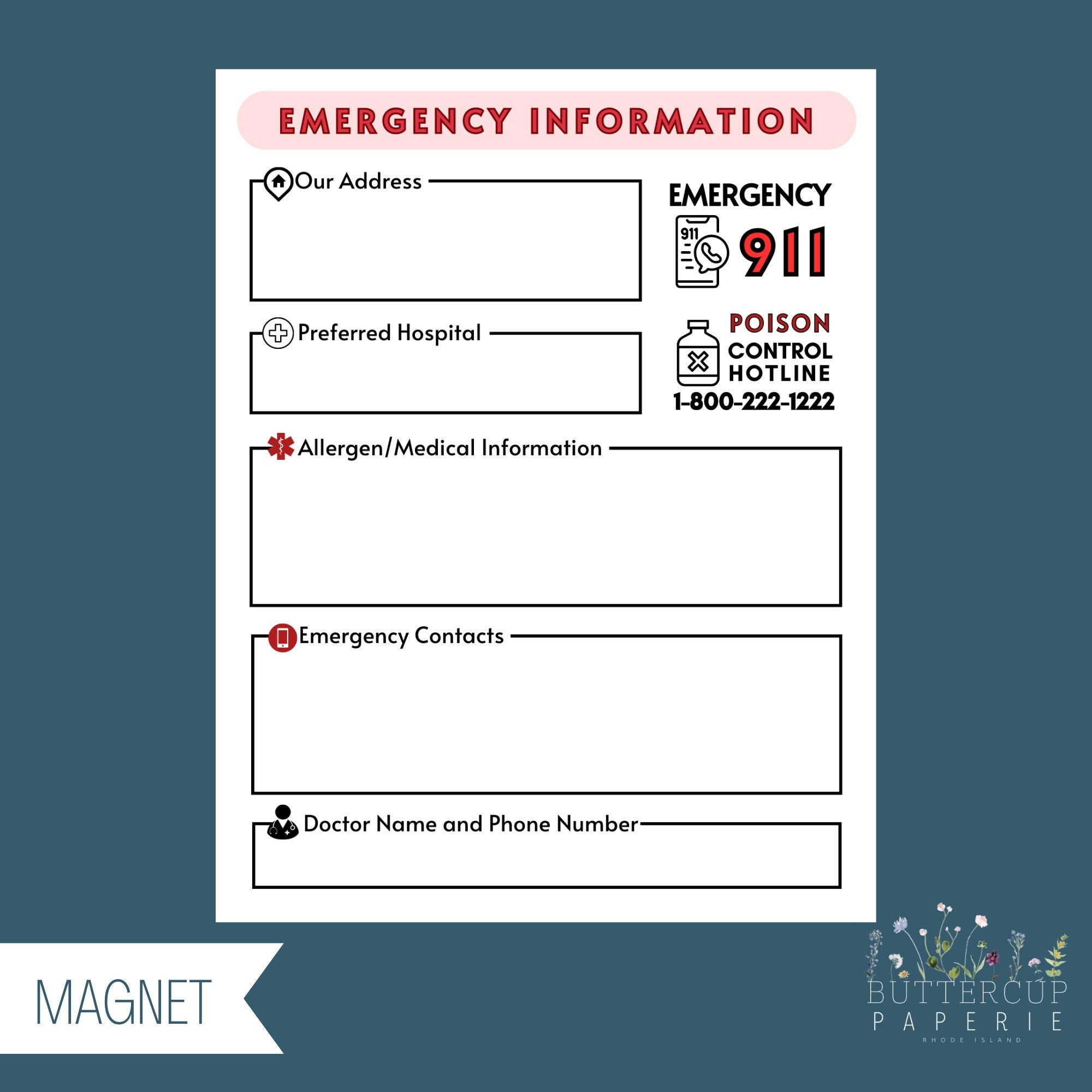 Emergency Contact Information Refrigerator Magnet | Quick Reference ...