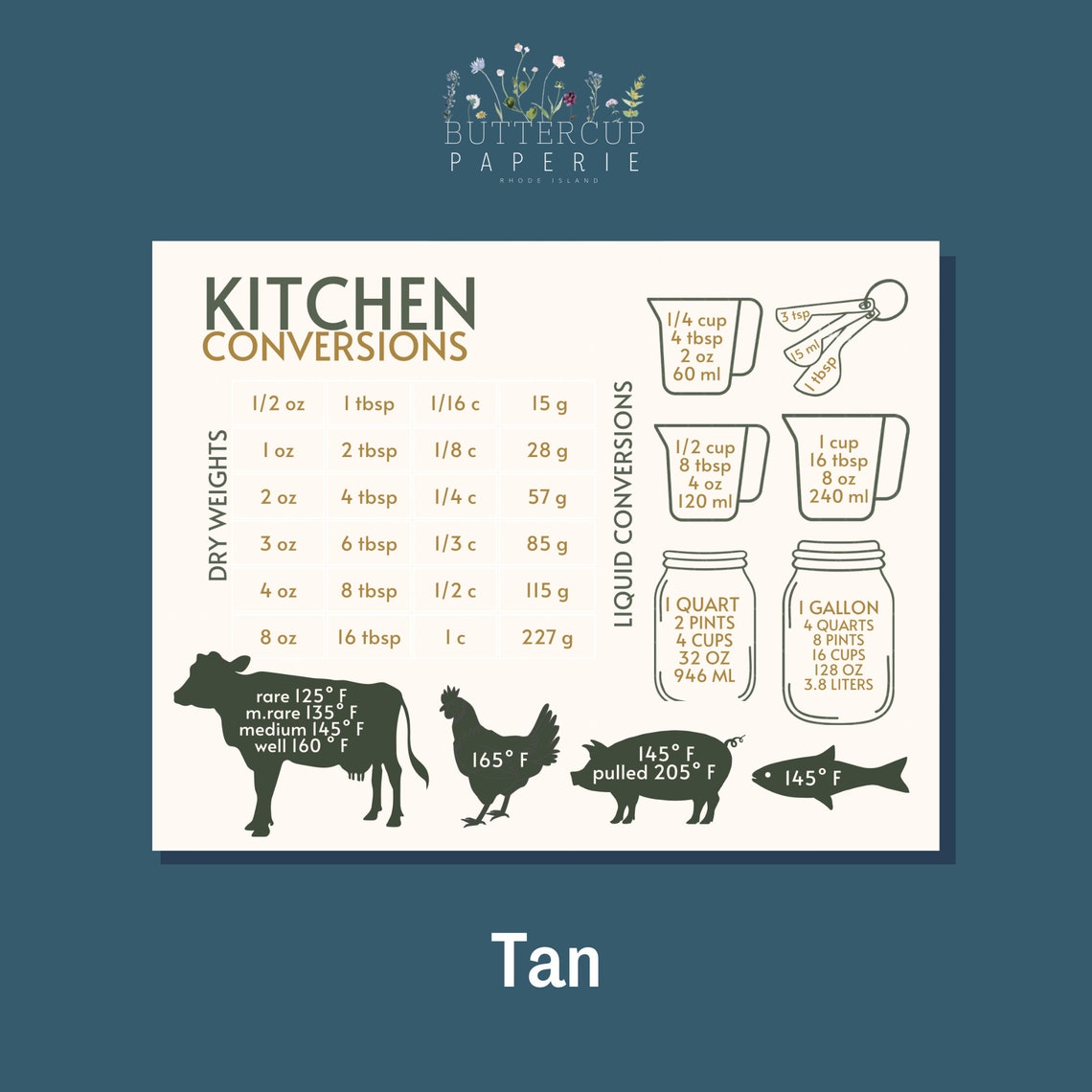 Kitchen Measurement Conversion Magnet Cooking and Baking - Etsy