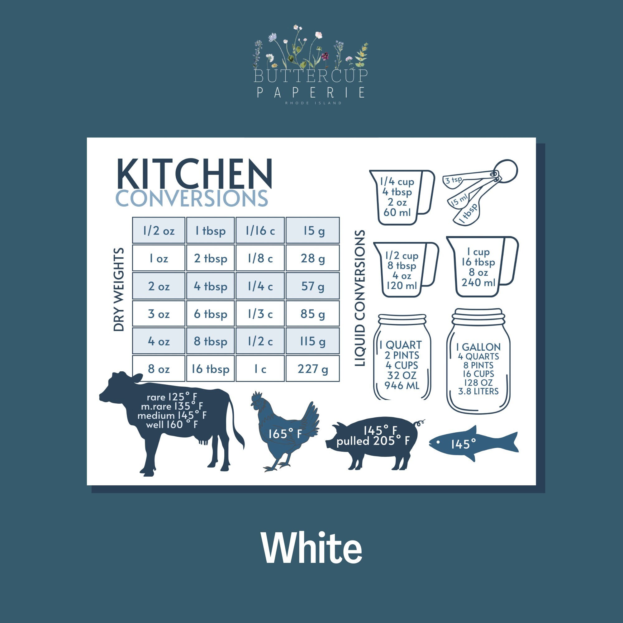 Kitchen Measurement Conversion Magnet Cooking and Baking - Etsy