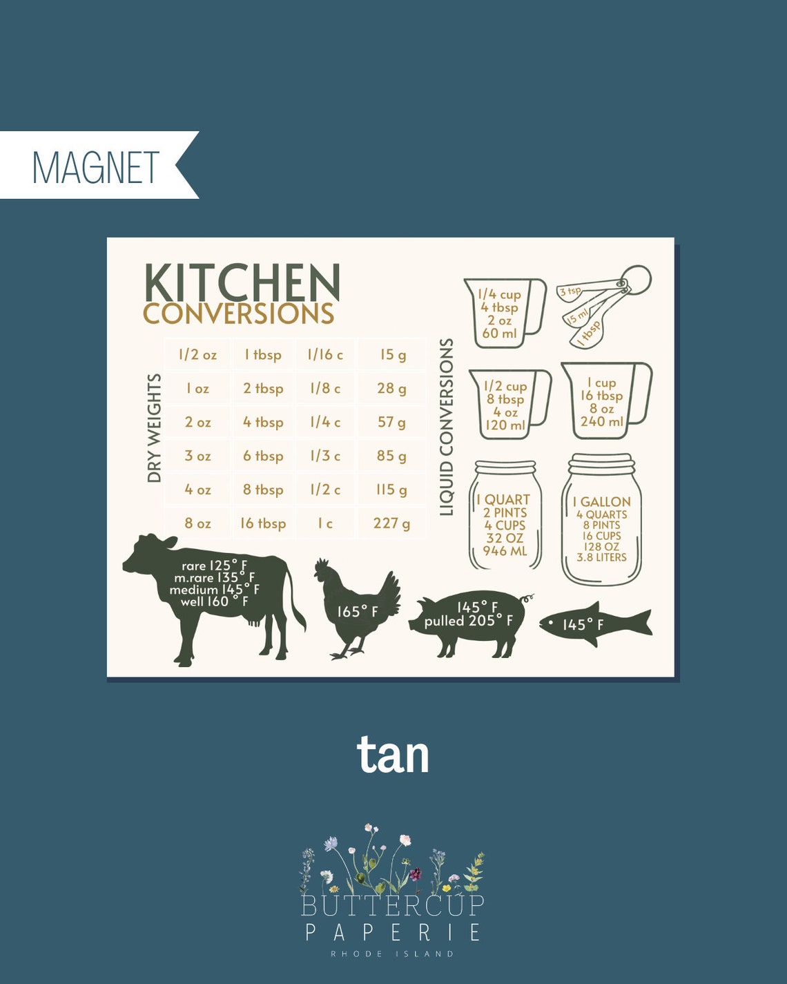 Kitchen Measurement Conversion Magnet Cooking and Baking - Etsy