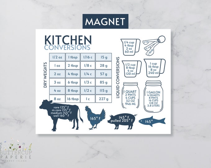 Kitchen Measurement Conversion & Cooking Baking Reference Magnet Meat ...