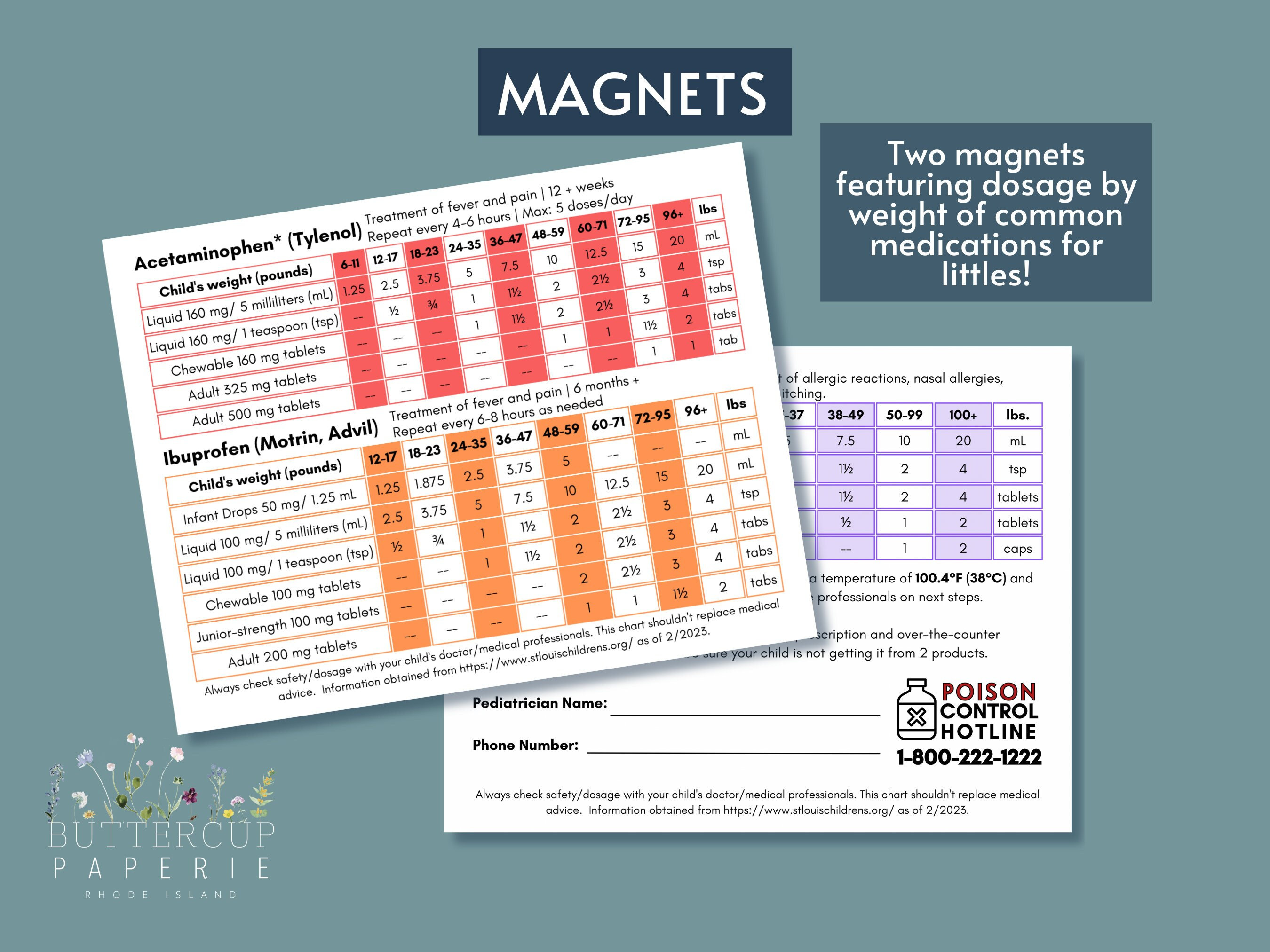 Pediatric Dosage Chart Magnets for Parents Acetaminophen, Ibuprofen ...