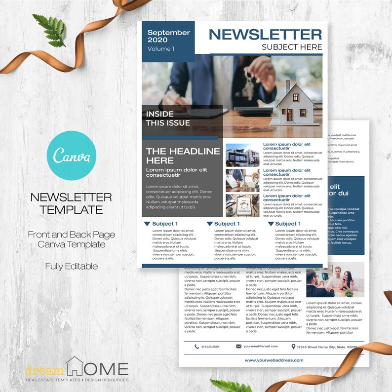 Newsletter Template 2 Page EDITABLE Real Estate Newsletter | Etsy