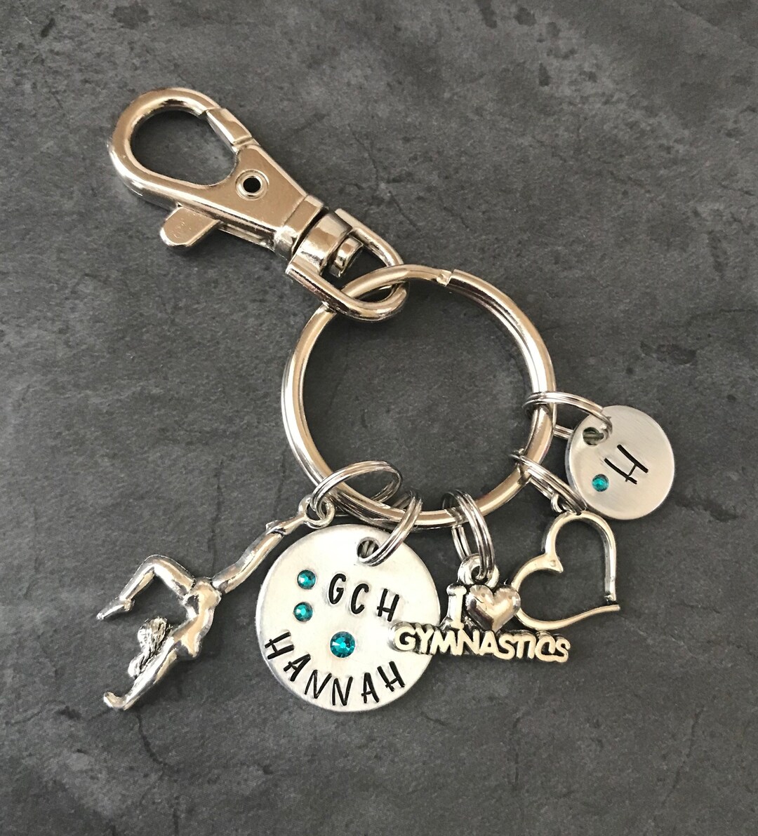 Personalized Gymnast Keychain: Swarovski Crystals, Initial Charm - Etsy