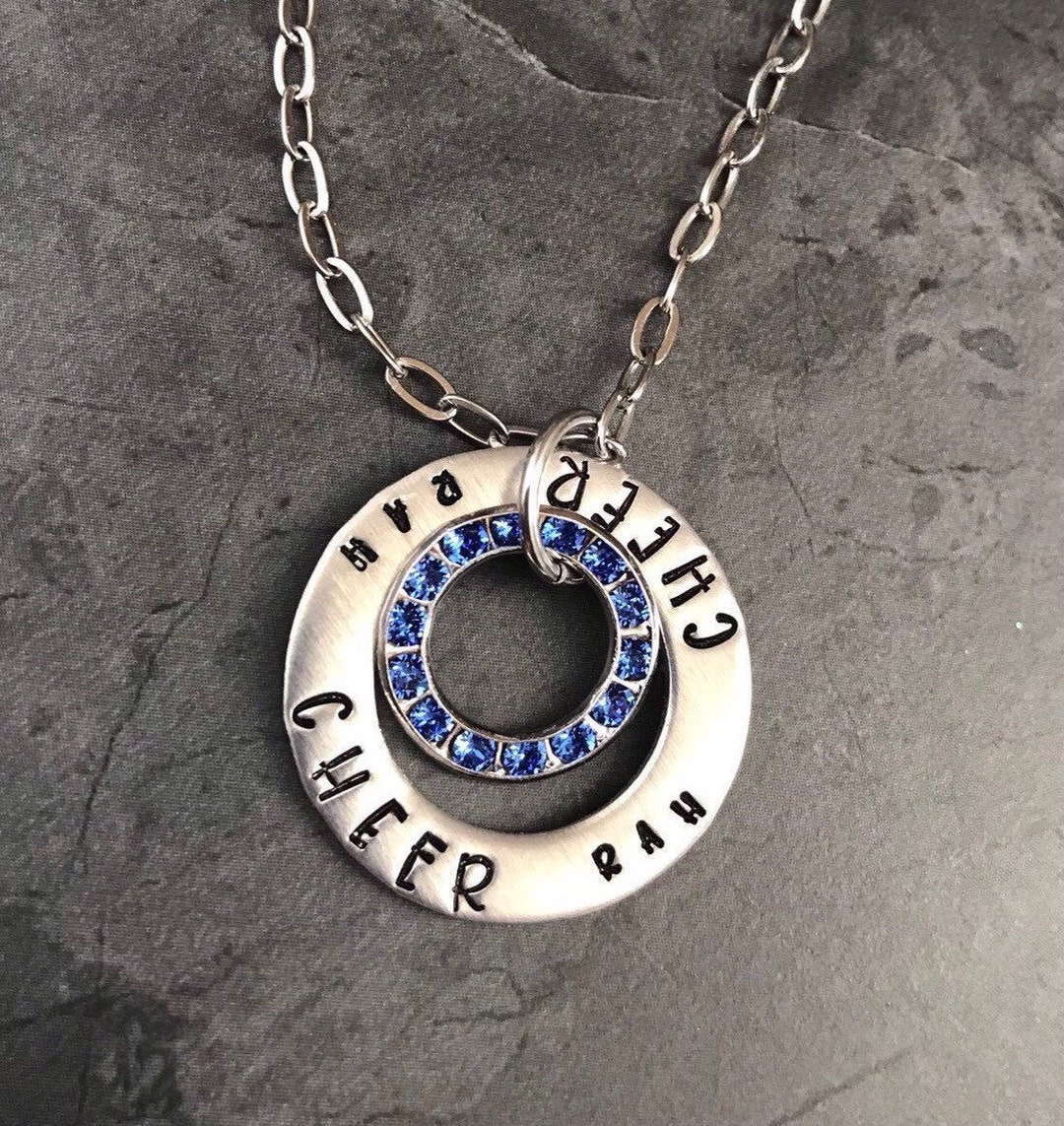 Cheerleading Cheer Rah Rah Washer Necklace With Swarovski Crystals! - Etsy