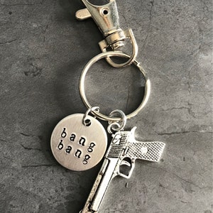 Bang Bang Hand Stamped Gun Charm Keychain - Etsy