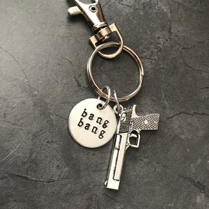 Bang Bang Hand Stamped Gun Charm Keychain - Etsy