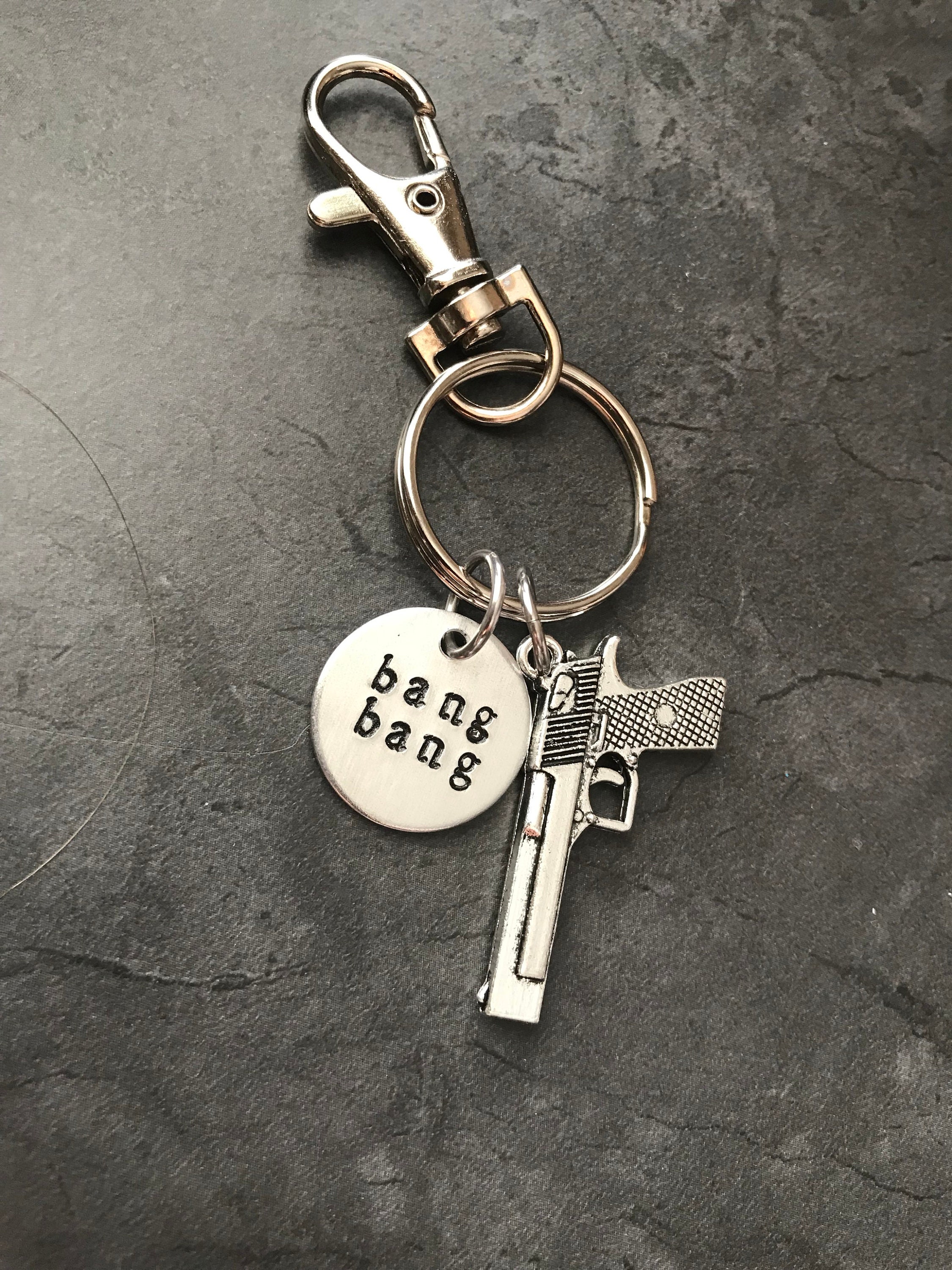 Bang Bang Hand Stamped Gun Charm Keychain - Etsy