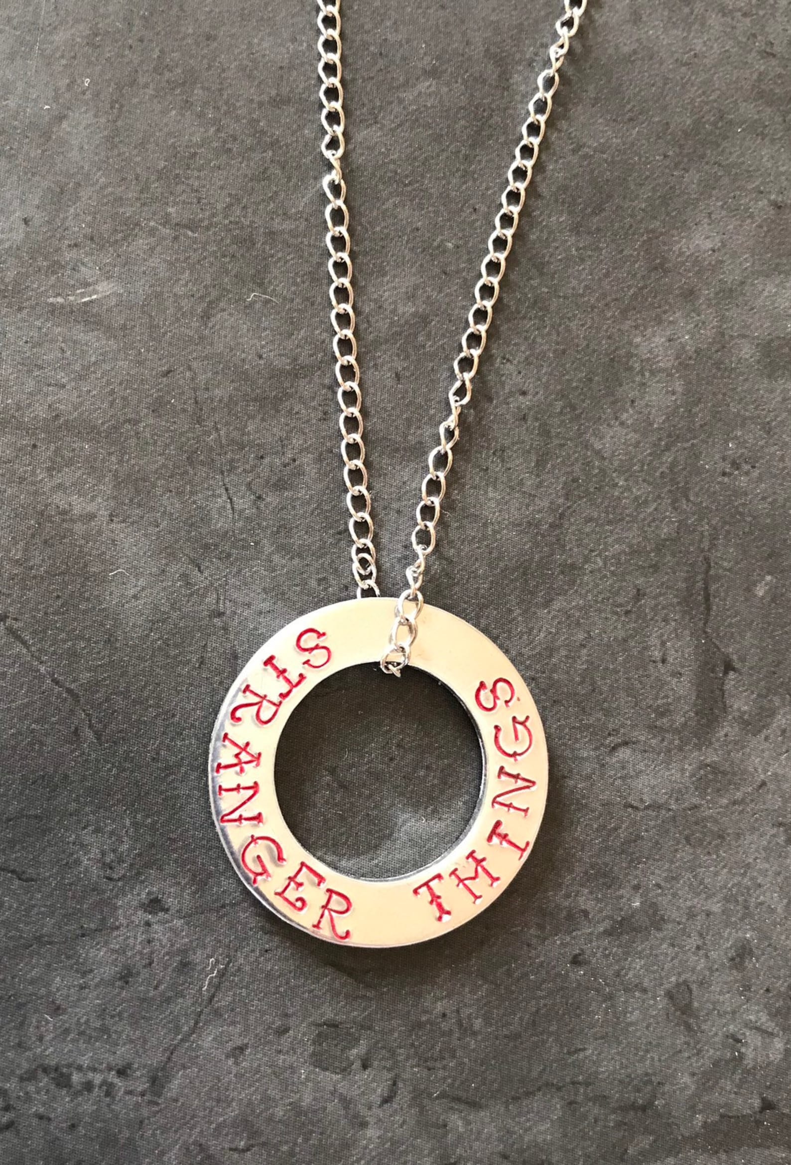 Stranger Things Unique Washer Necklace Jewelry With Red Ink | Etsy