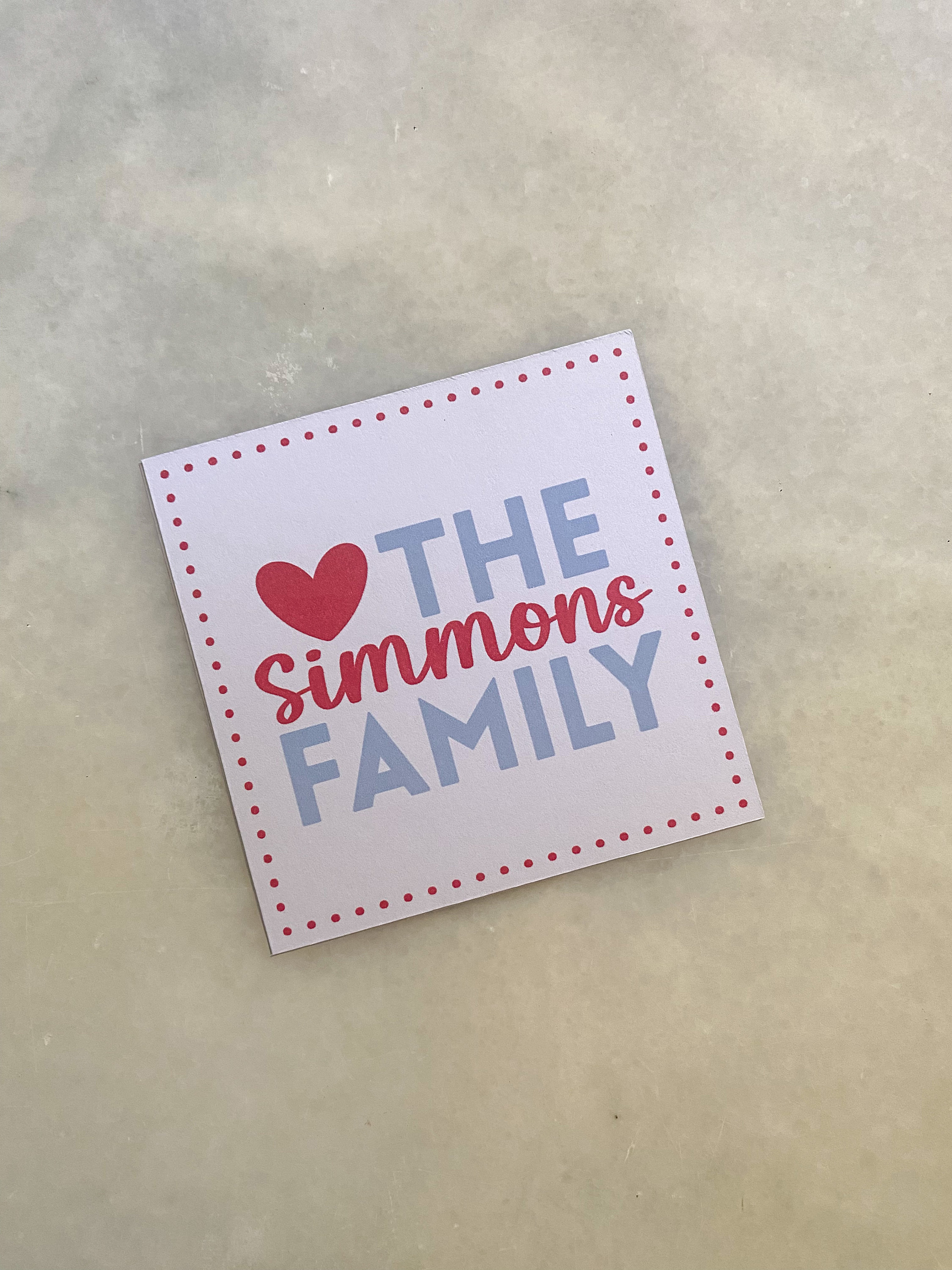 Colorful Family Name Calling Cards Heart Gift Tag Family - Etsy
