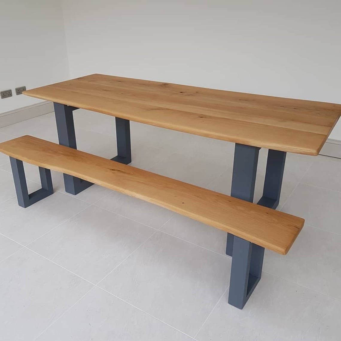 Live Edge Solid Oak Farmhouse Dining Table and Benches With - Etsy