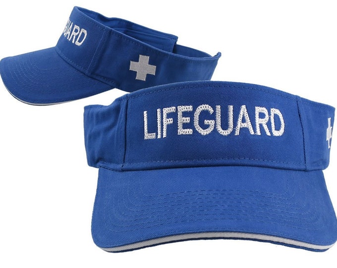 Lifeguard Embroidery on an Adjustable Royal Blue and White Trim Visor ...