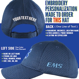 Paramedic EMT EMS Star of Life Embroidery on Adjustable Navy Blue ...