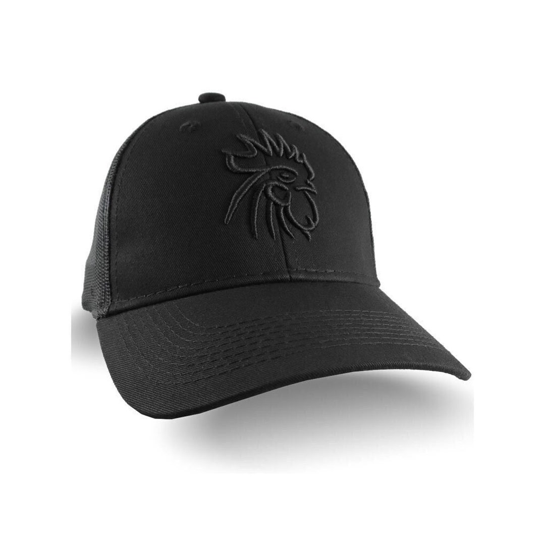 Rooster Head Black 3D Puff Raised Embroidery on an Adjustable Black ...