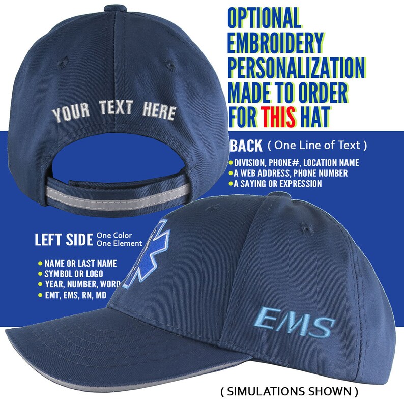 Paramedic EMT EMS Star of Life Embroidery Reflective Trim Navy Blue ...
