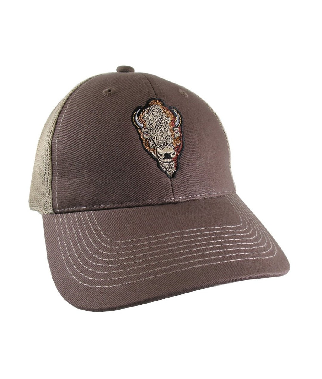 Buffalo Head Embroidery on an Adjustable Brown Structured Trucker Style ...