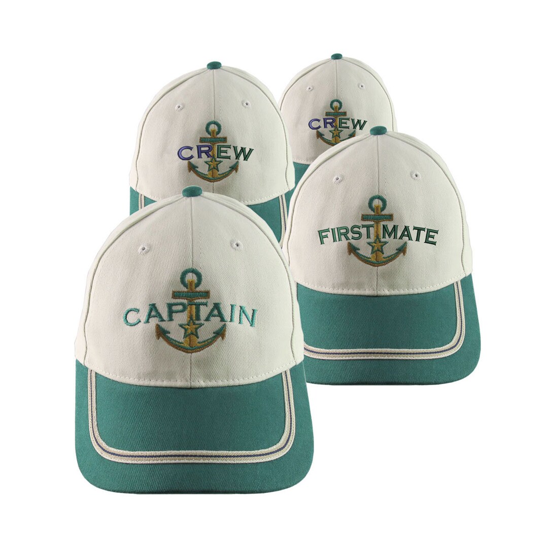 Nautical 4 Hats Bundle Captain Crew Embroidery Adjustable Emerald Green ...