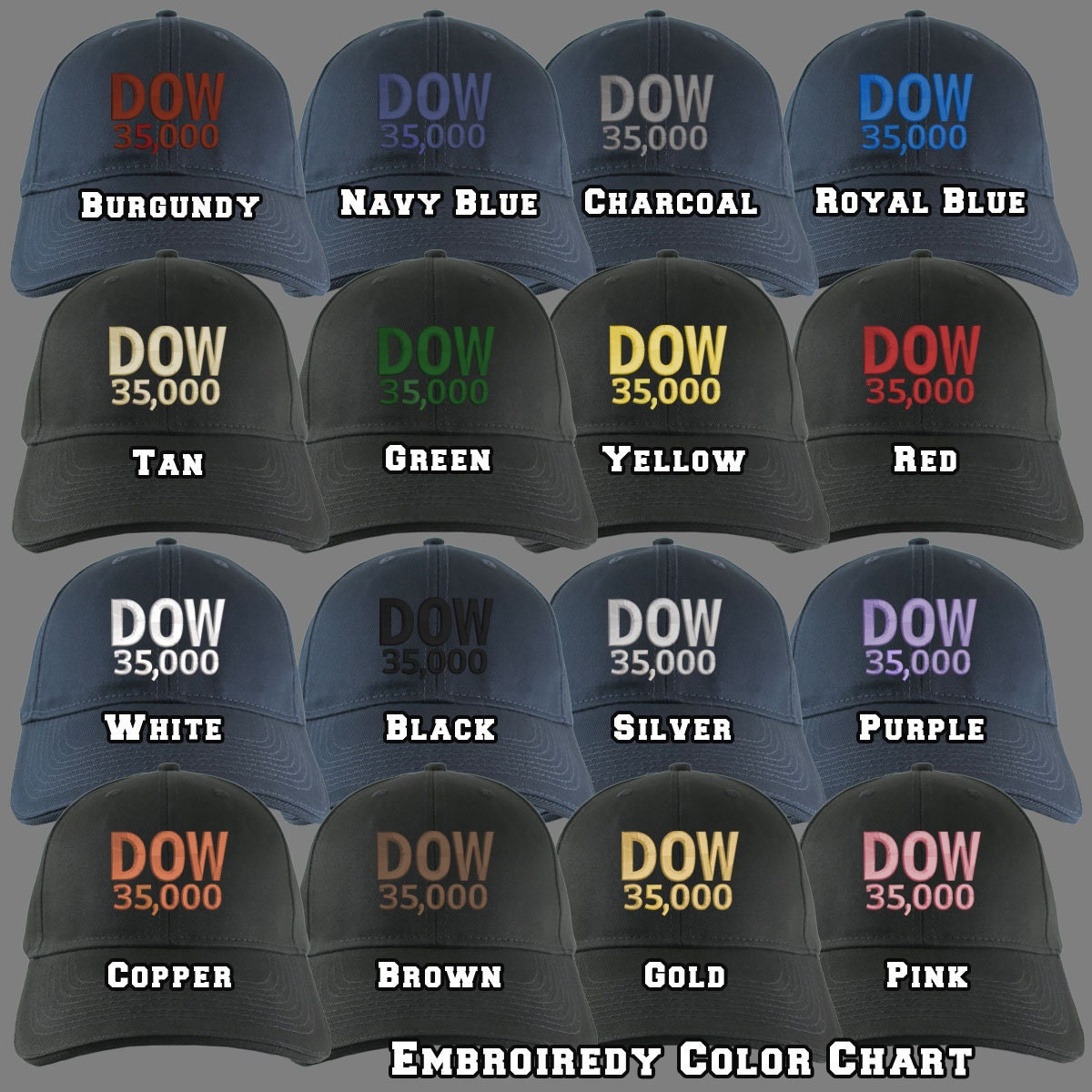 NYSE Hat Dow 35000 Stock Broker Custom Embroidery Adjustable Navy or ...