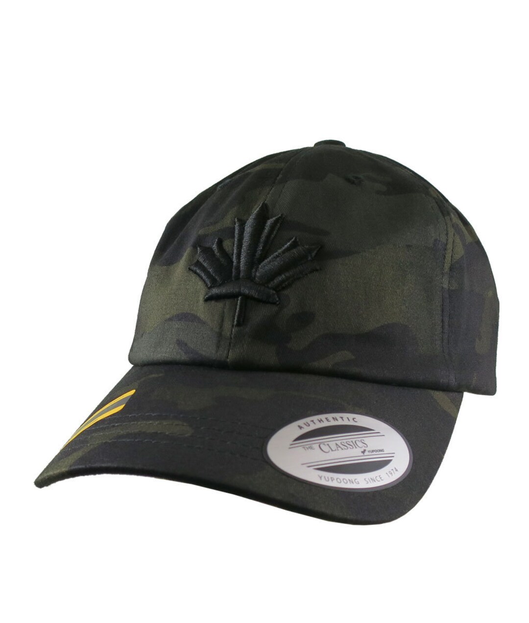 3D Puff Black Maple Leaf Embroidery on Adjustable Black Multicam ...