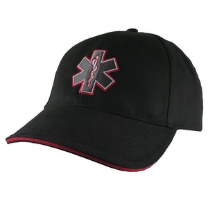 Paramedic EMT EMS Star of Life Embroidery on Adjustable Black Red Line ...