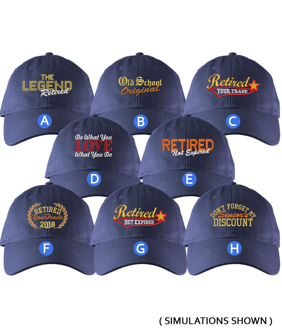 Custom Retirement Embroidered Baseball Cap: Indigo Blue, Personalized ...