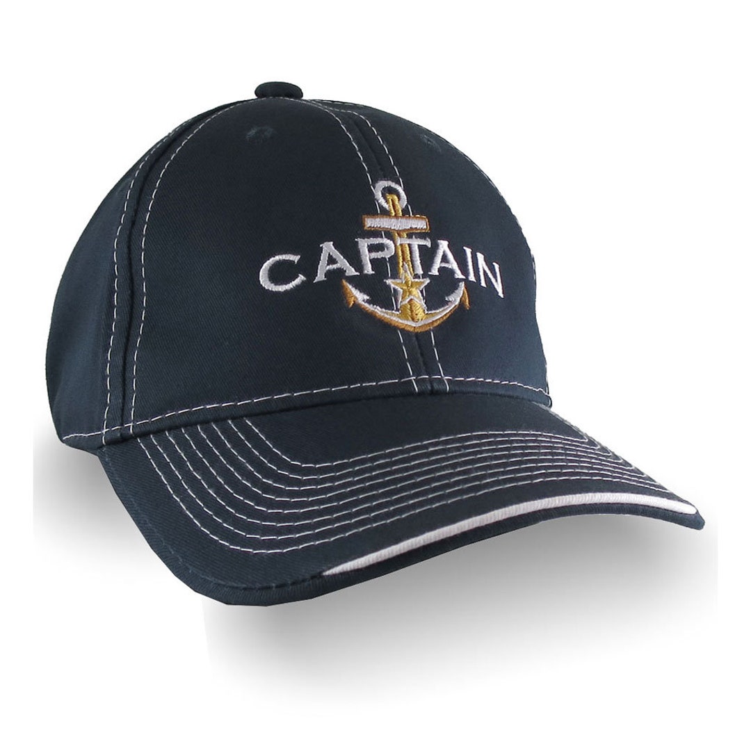 Nautical Star Golden Anchor Boat Captain Embroidery on an Adjustable ...
