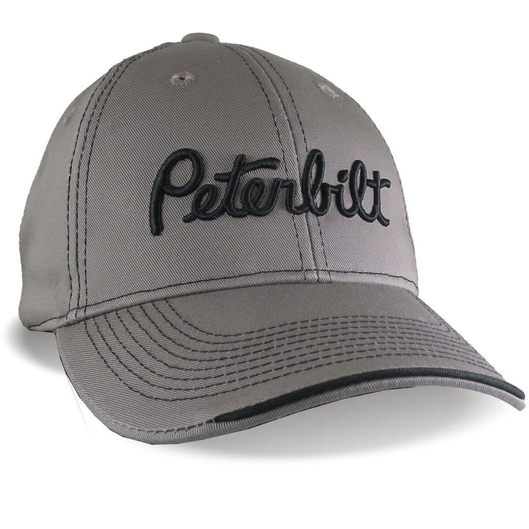 Peterbilt Truck 3D Puff Embroidery Design on Adjustable Silver Grey ...