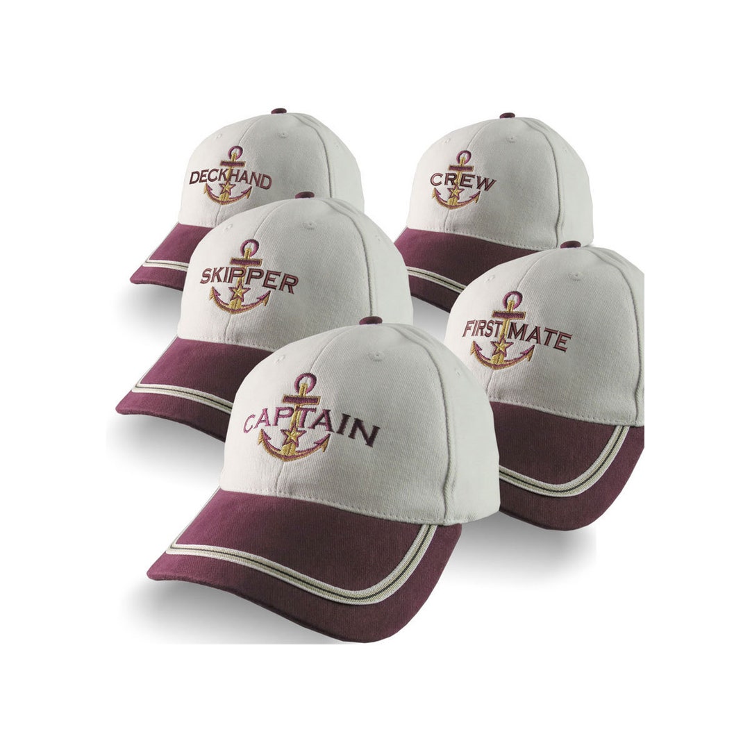 Nautical Star Anchor Captain and Crew Embroidery Adjustable Burgundy ...