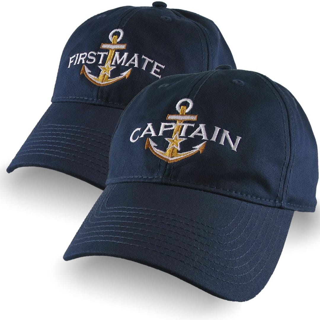 2 Hats Nautical Star Anchor Captain and First Mate Embroidery ...