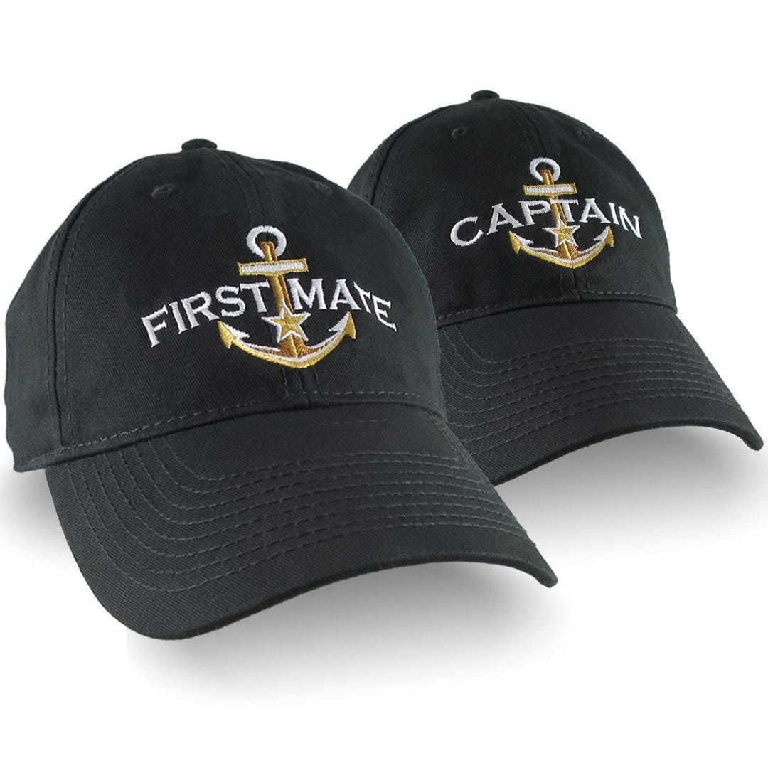 2 Hats Nautical Star Anchor Captain and First Mate Embroidery ...