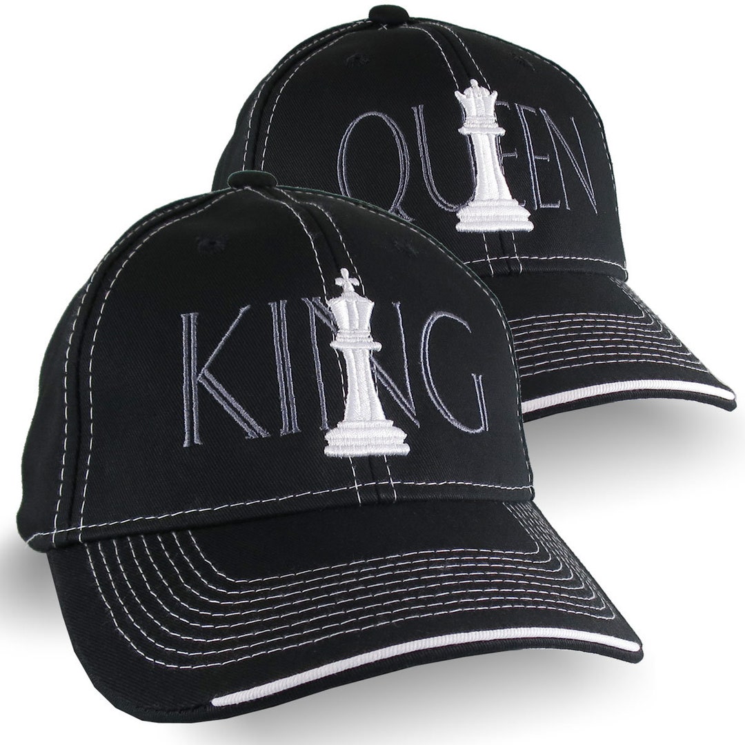 3D Puff Embroidery White Chess King and Queen on 2 Black and White ...