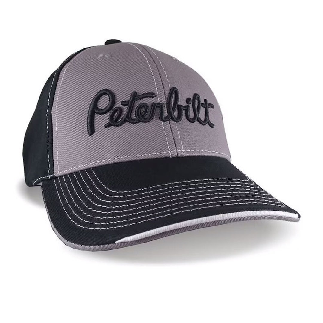 Peterbilt Truck 3D Puff Embroidery Design on Adjustable Grey and Black ...
