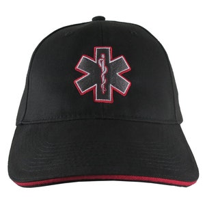 Paramedic EMT EMS Star of Life Embroidery on Adjustable Black Red Line ...
