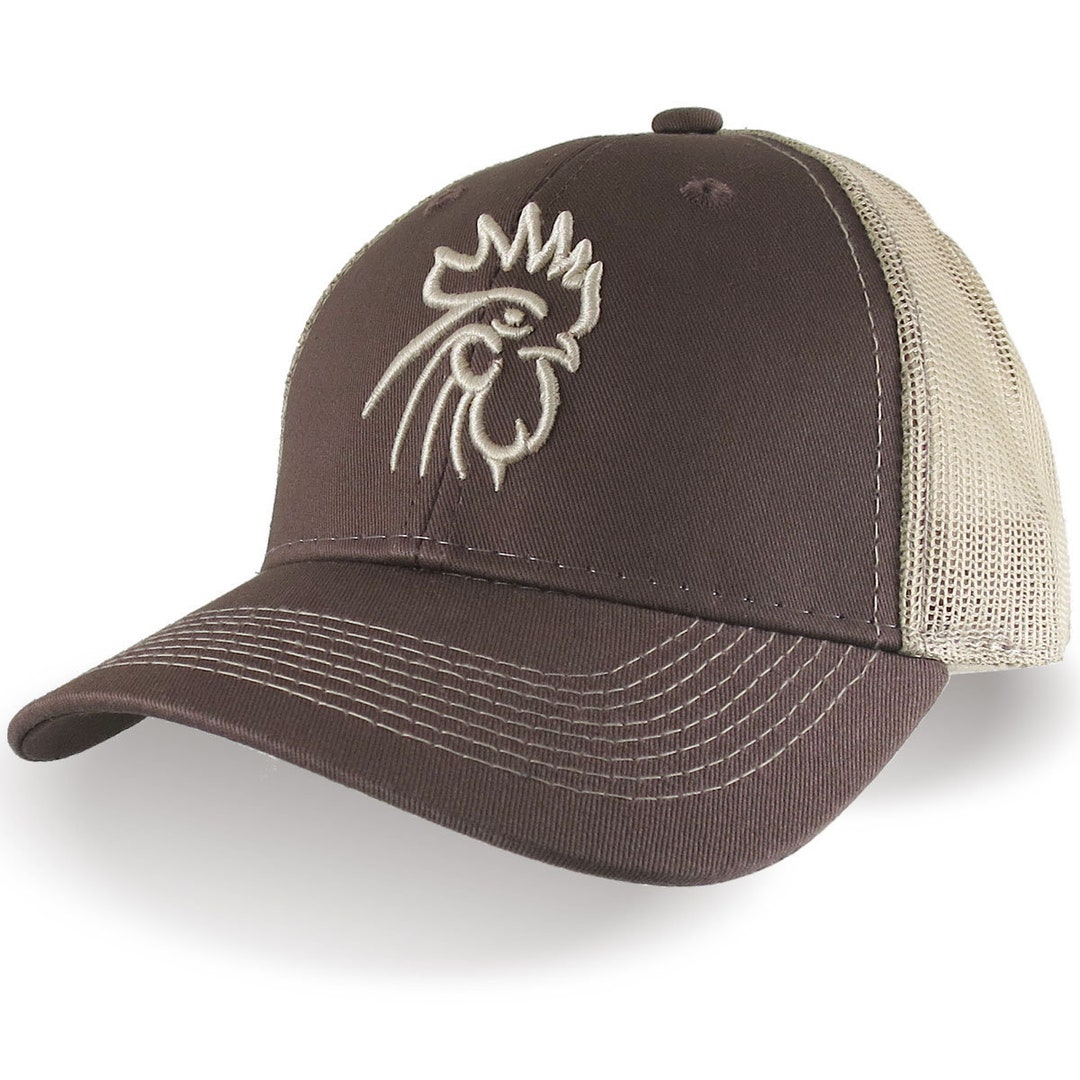 Rooster Head Beige 3D Puff Raised Embroidery on an Adjustable Brown ...